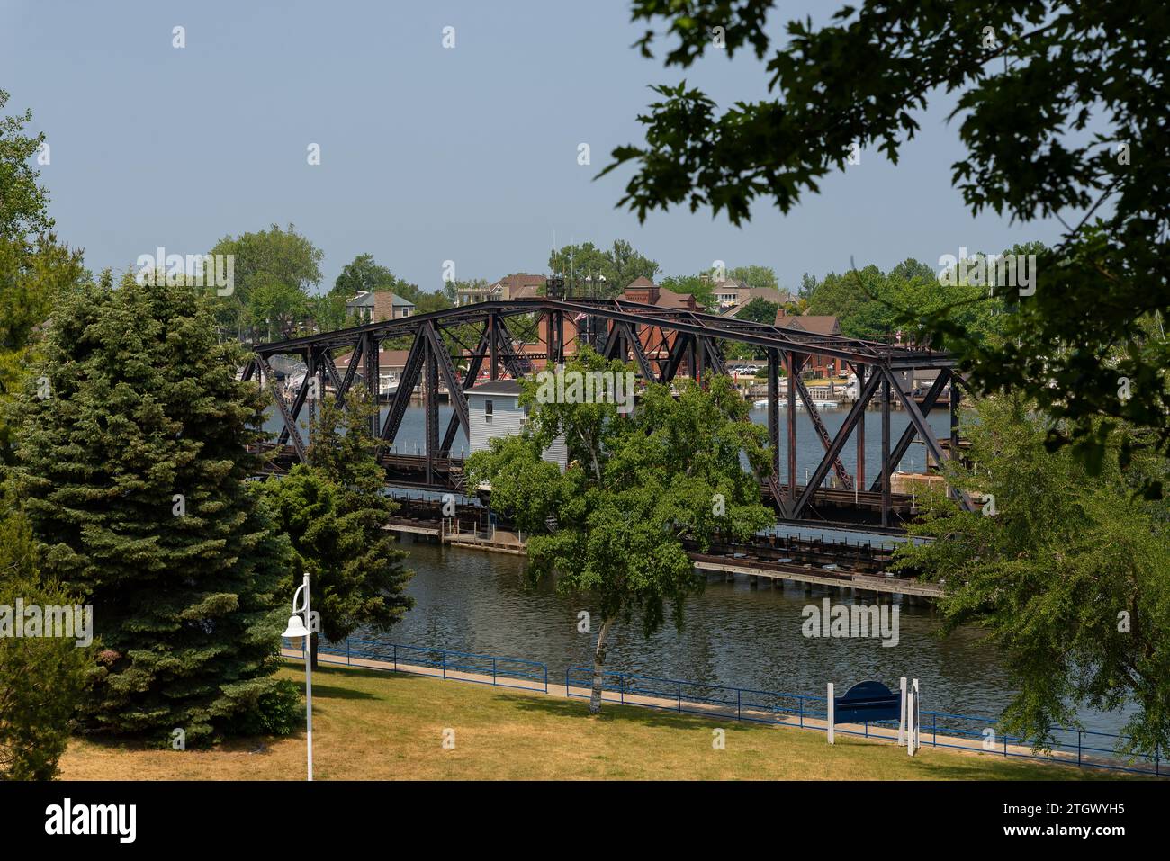 View of the St. Joseph Swing Bridge, built in 1906, on a beautiful ...