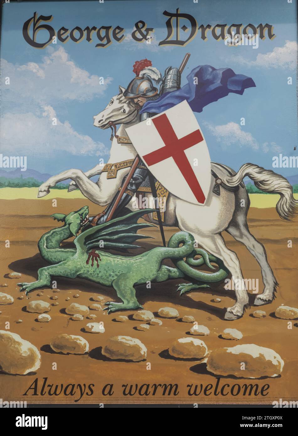 England, West Sussex, Houghton Village, The George and Dragon Pub Sign ...