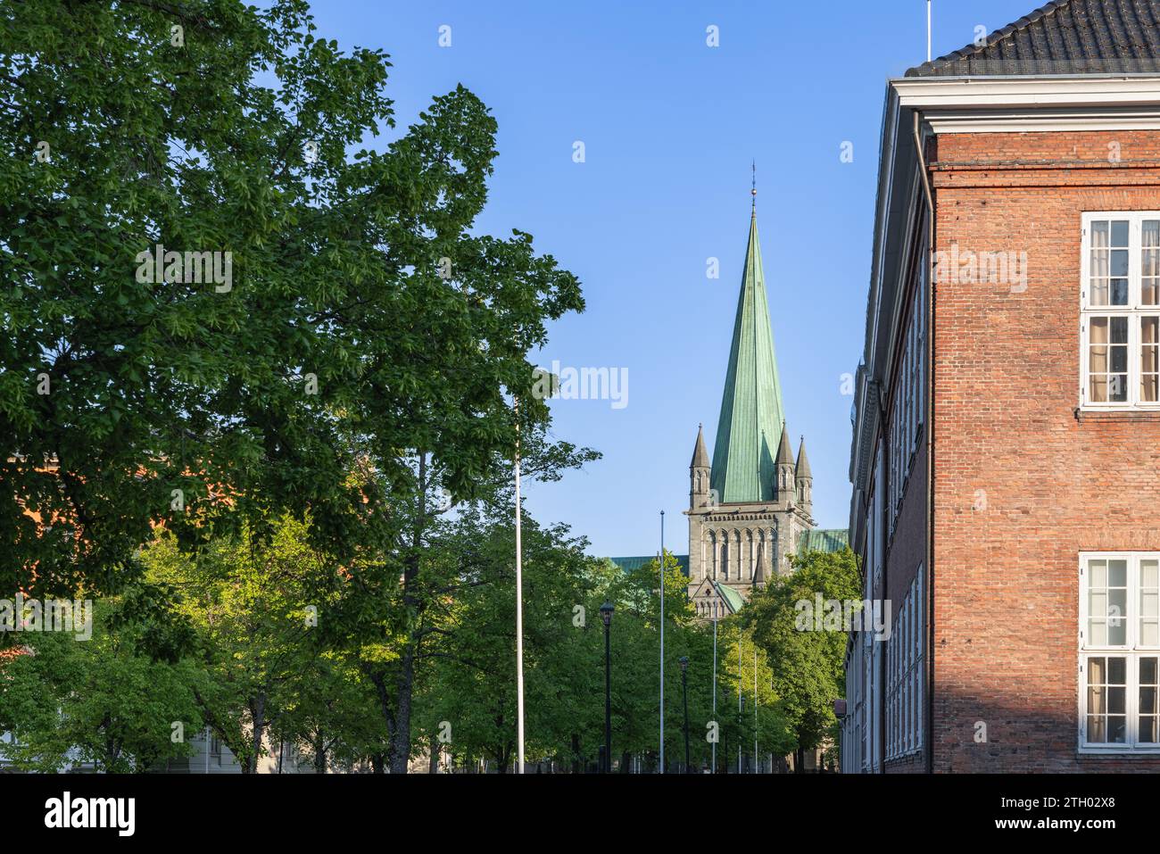 The main pointed spire of the Nidarosdomen (Nidaros Cathedral) in ...