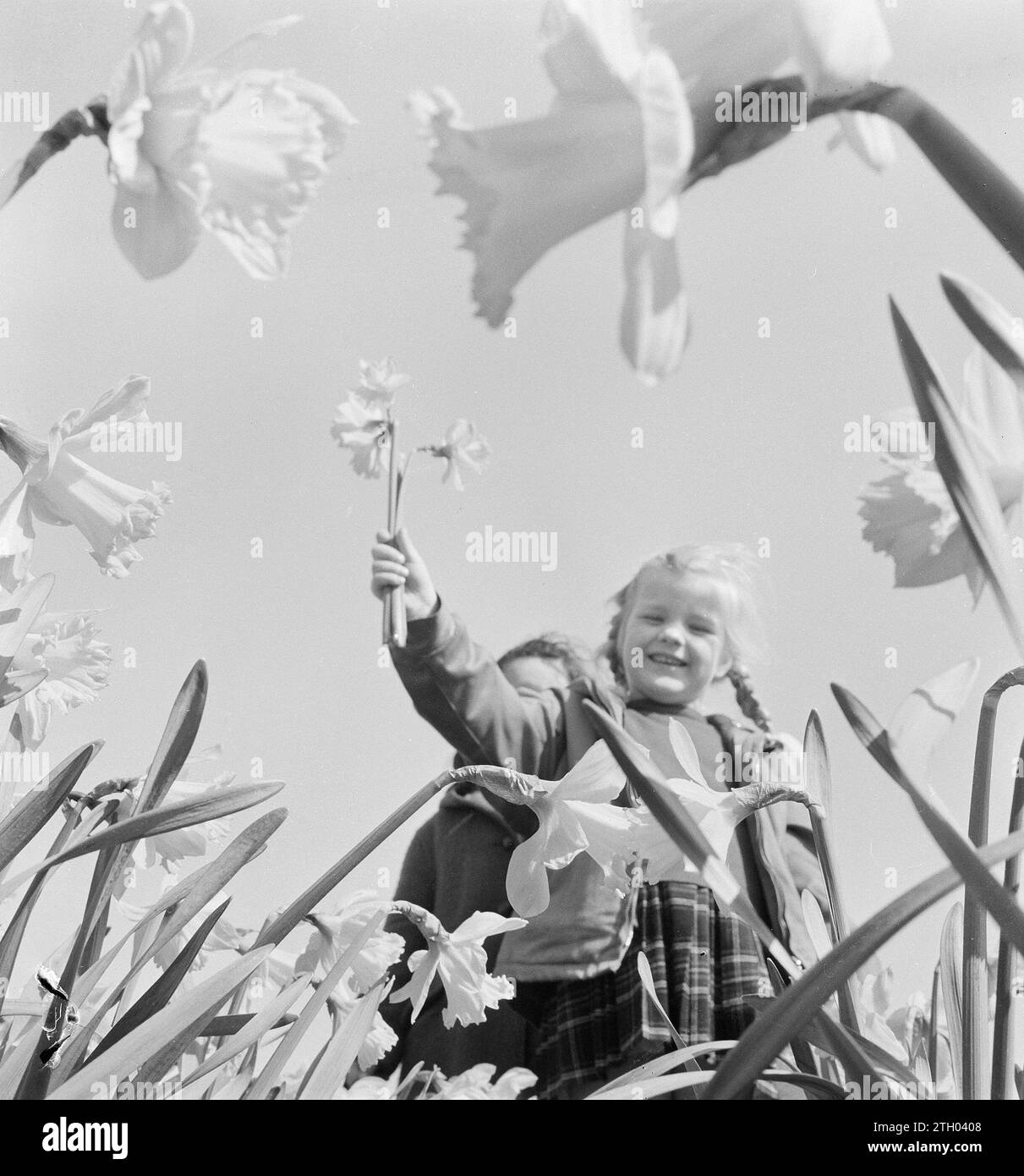 Girls in flower field Black and White Stock Photos & Images - Alamy