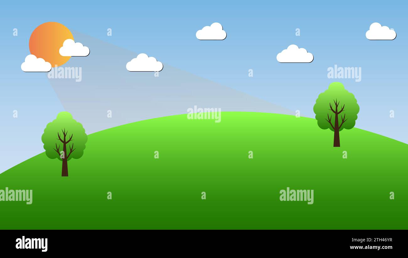 landscape of trees and clouds with sunrise vector illustration Stock ...
