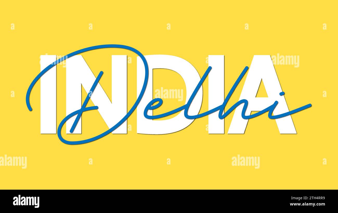 Delhi in India typography calligraphy vector illustration on yellow ...