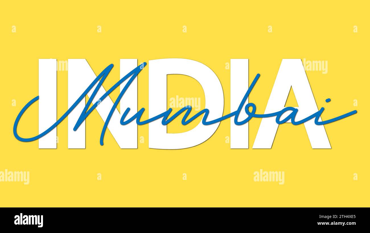 Mumbai in India typography calligraphy vector illustration on yellow ...