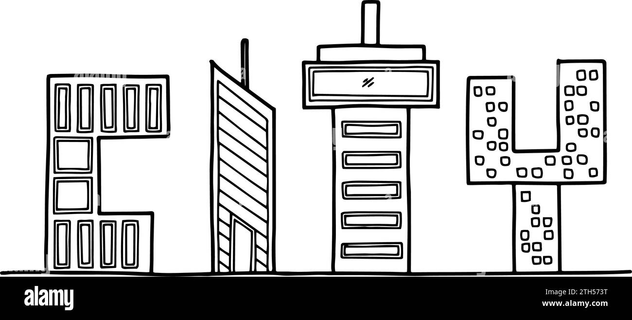 Cartoon hand drawing building in alphabet CITY. Vector Stock Vector ...