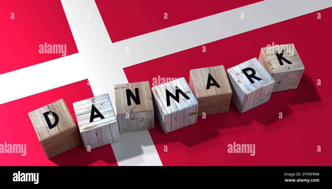 Danmark - Denmark - wooden cubes and country flag - 3D illustration ...