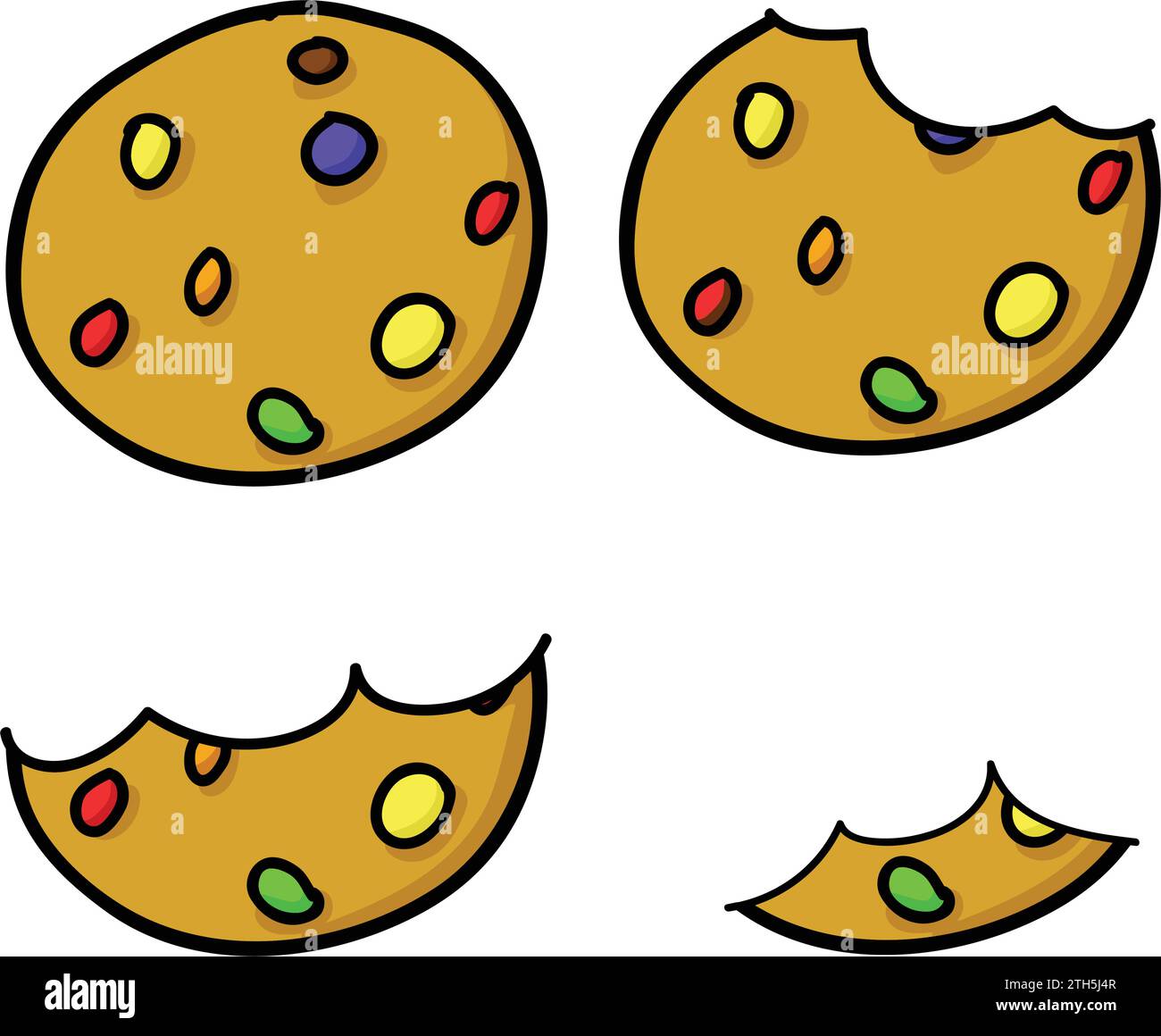Colorful Chocolate Chip Cookies, hand drawing cartoon vector Stock ...