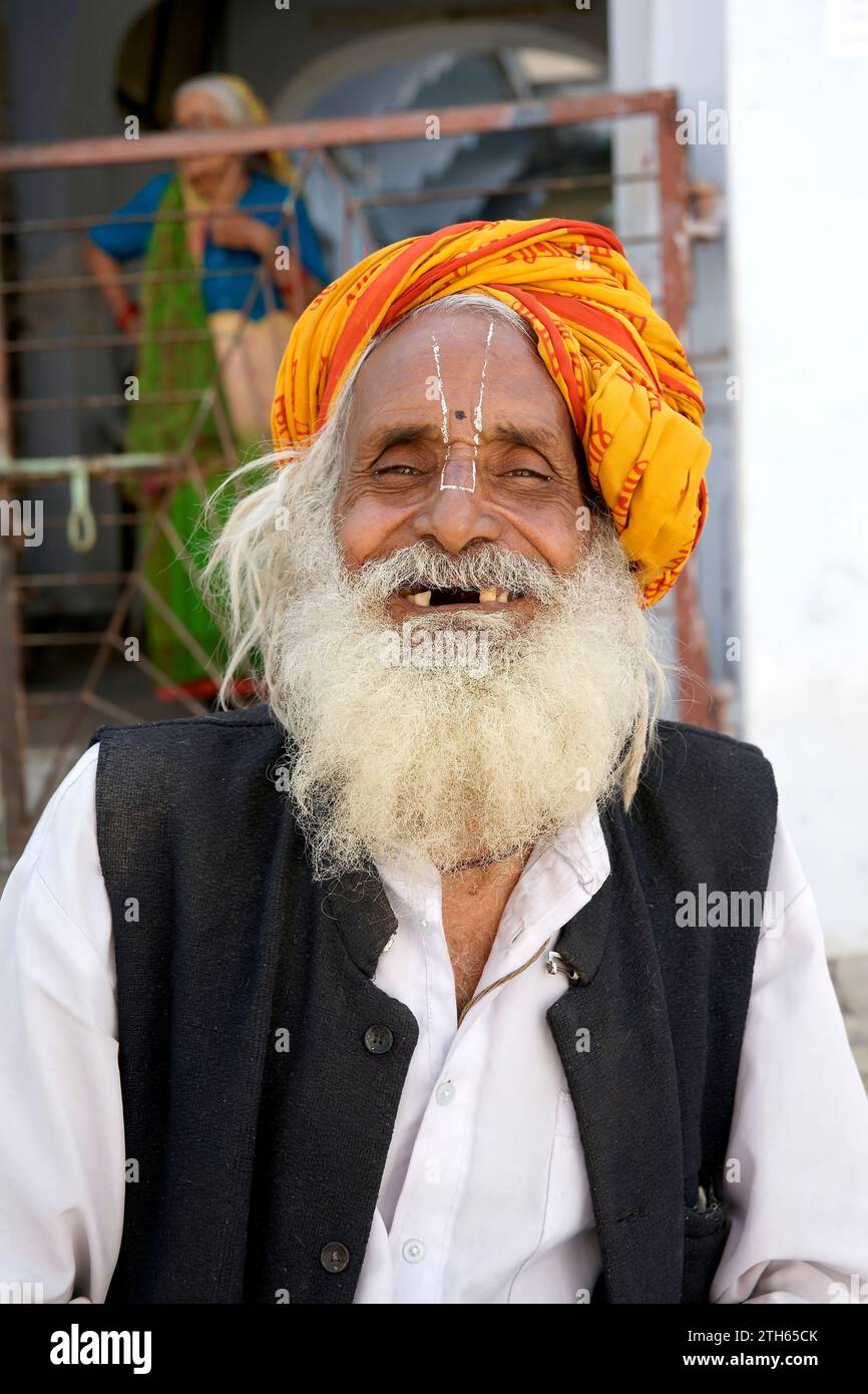 Portrait of an Indian Rajasthani smiling adult man. Relaxing. India ...
