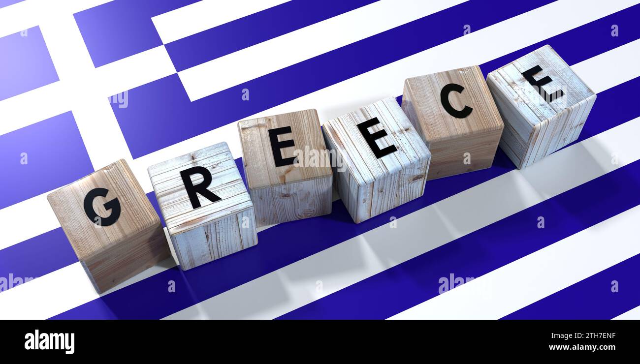 Greece - wooden cubes and country flag - 3D illustration Stock Photo ...