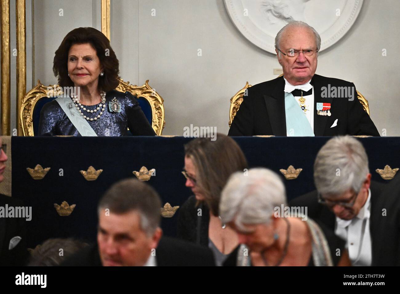Queen Silvia and King Carl Gustaf attend the Swedish Academy's annual festive gathering in the ...