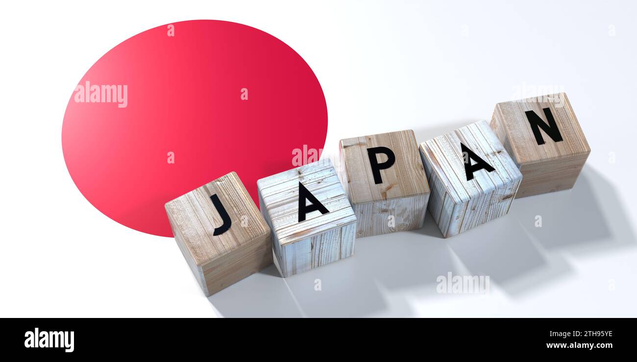Japan - wooden cubes and country flag - 3D illustration Stock Photo - Alamy