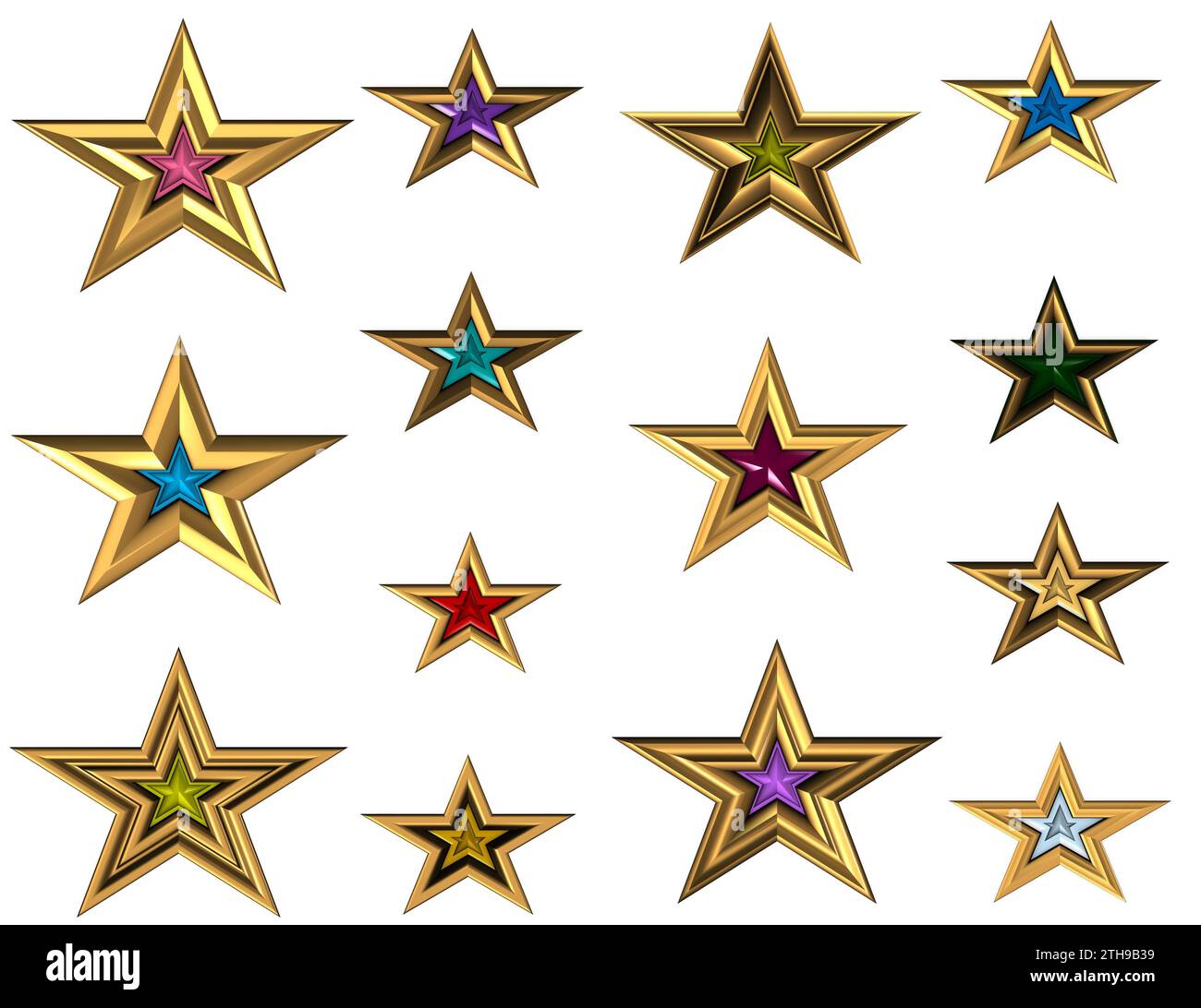 golden outlined and colorful filled stars stickers1 Stock Photo - Alamy