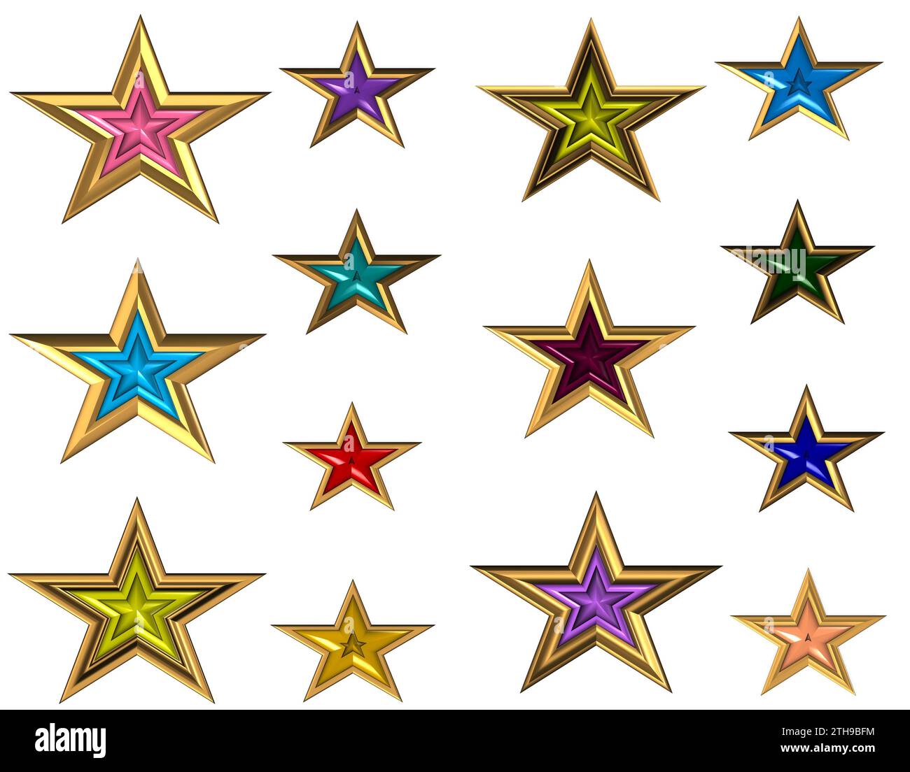 golden outlined and colorful filled stars stickers Stock Photo - Alamy