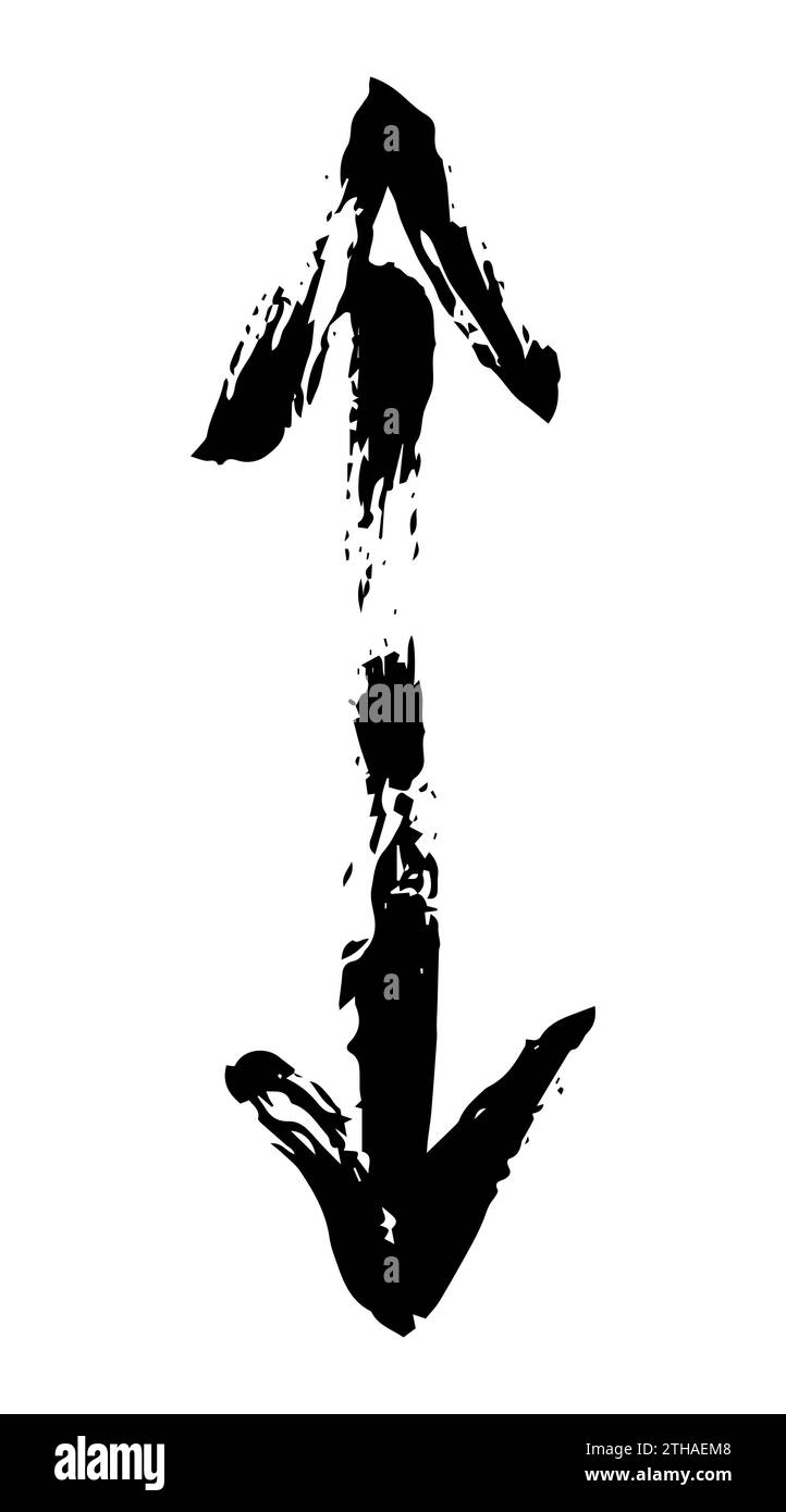 Hand painted two head arrow drawn with ink brush isolated on white ...