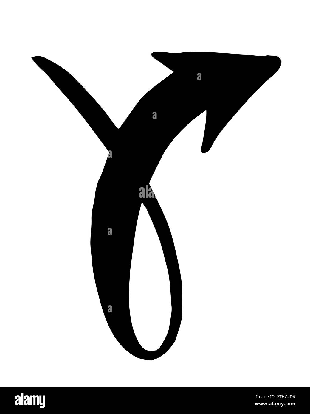 Ink arrow curled symbol hand painted with brush in swoosh whimsical ...