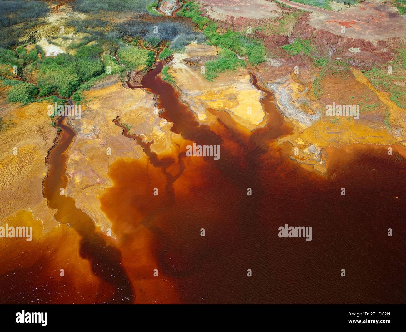 Aerial view of Mining activity. Polluted river and water. Apocalypse ...