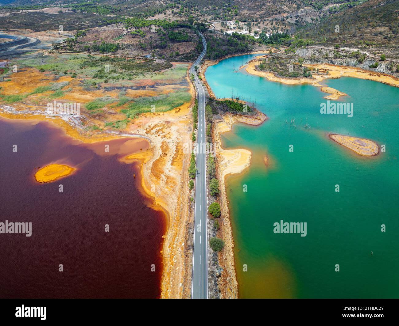 Aerial view of Mining activity. Polluted river and water. Apocalypse ...