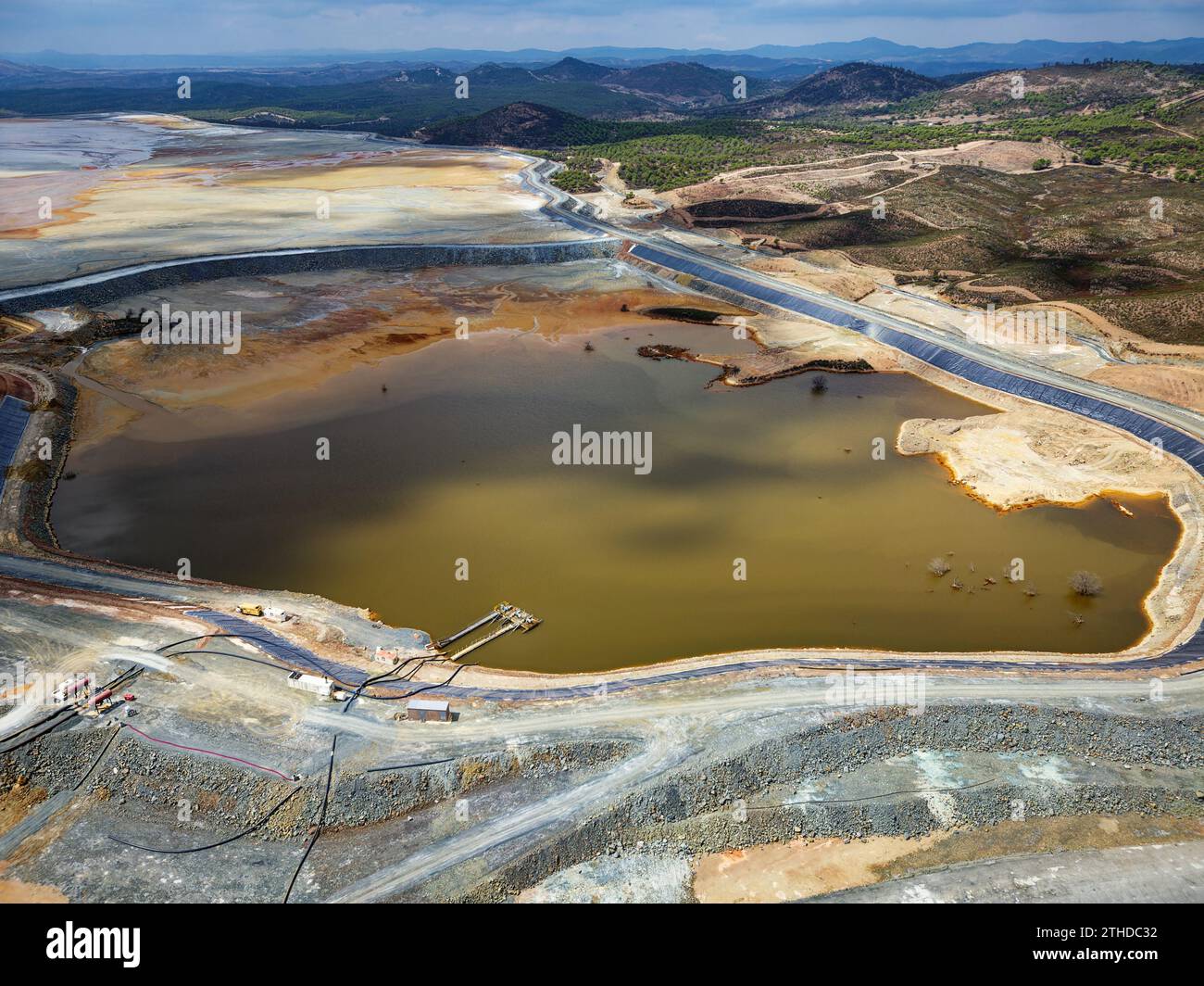 Aerial view of Mining activity. Polluted river and water. Apocalypse ...