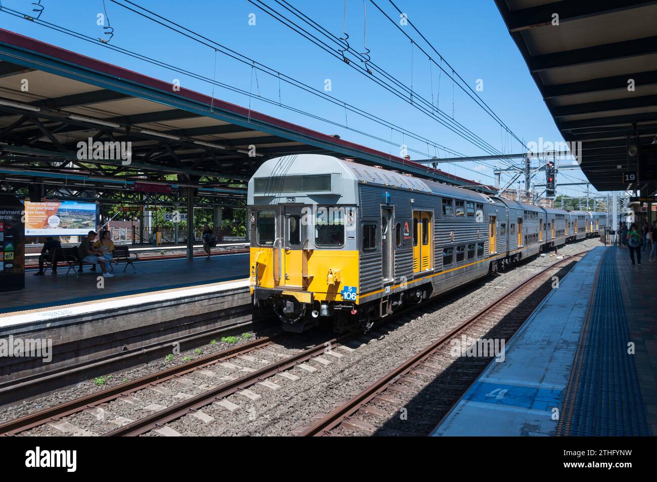 Train aprroaching platform at Central Railway Station, Haymarket, Sydney, New South Wales ...