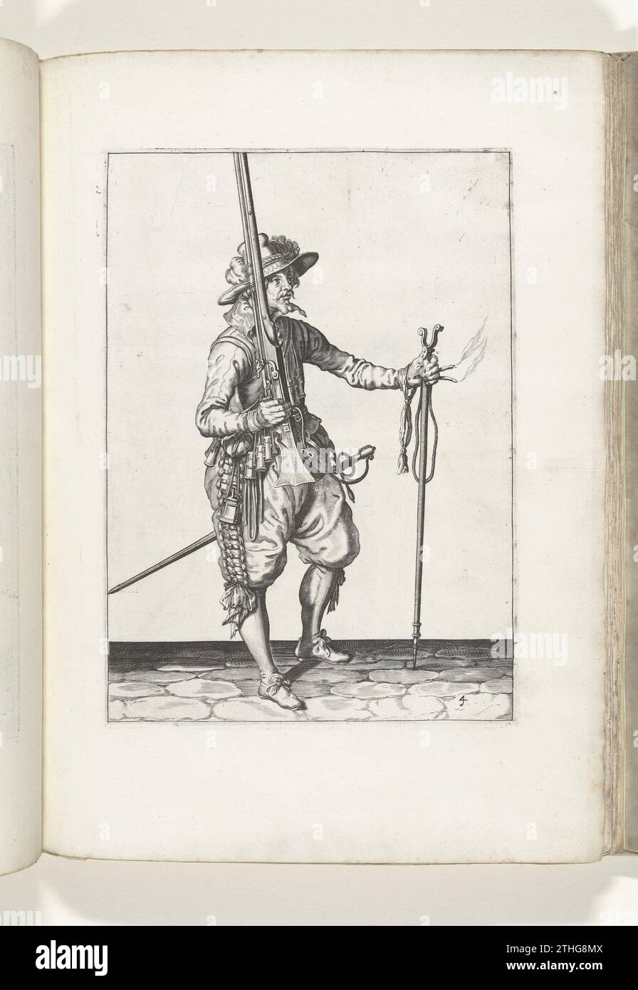 Soldier who holds his musket with his right hand upright, in his left ...