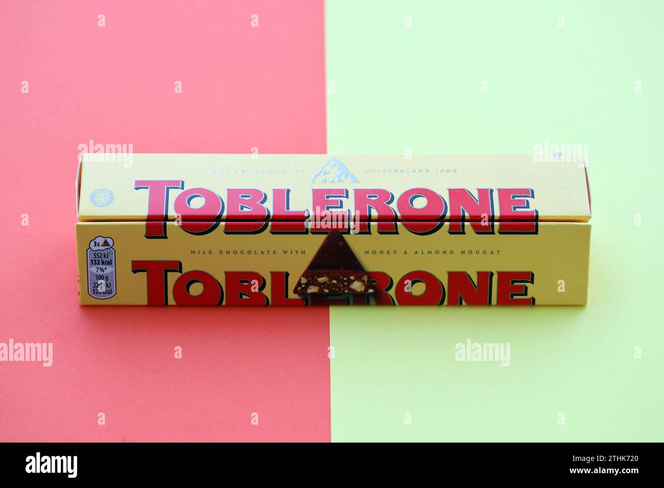 KYIV, UKRAINE - OCTOBER 31, 2023 Yellow Toblerone Chocolate Bar ...