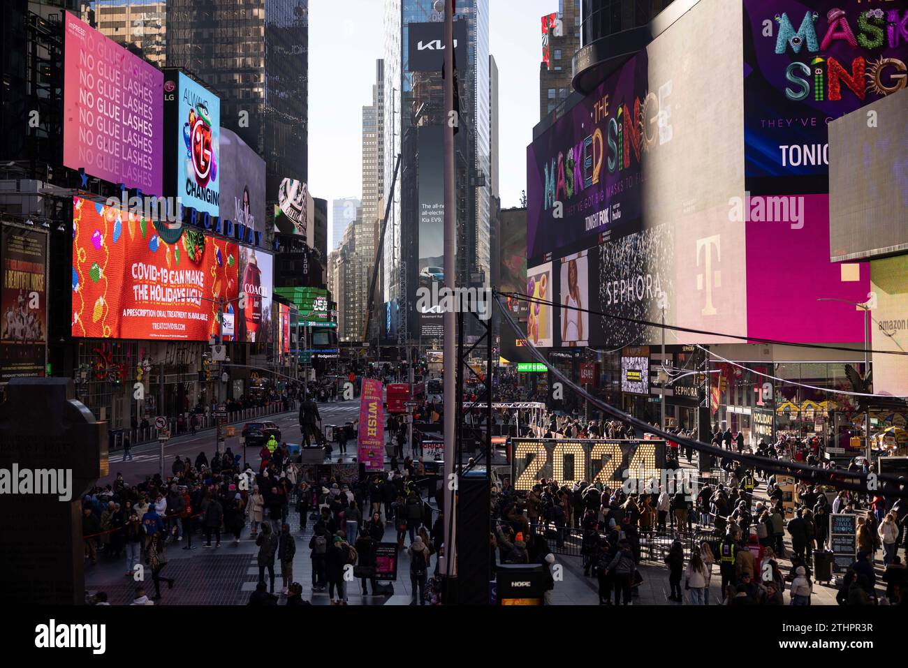 A general view shows the 2024 New Year's Eve numerals displayed in ...