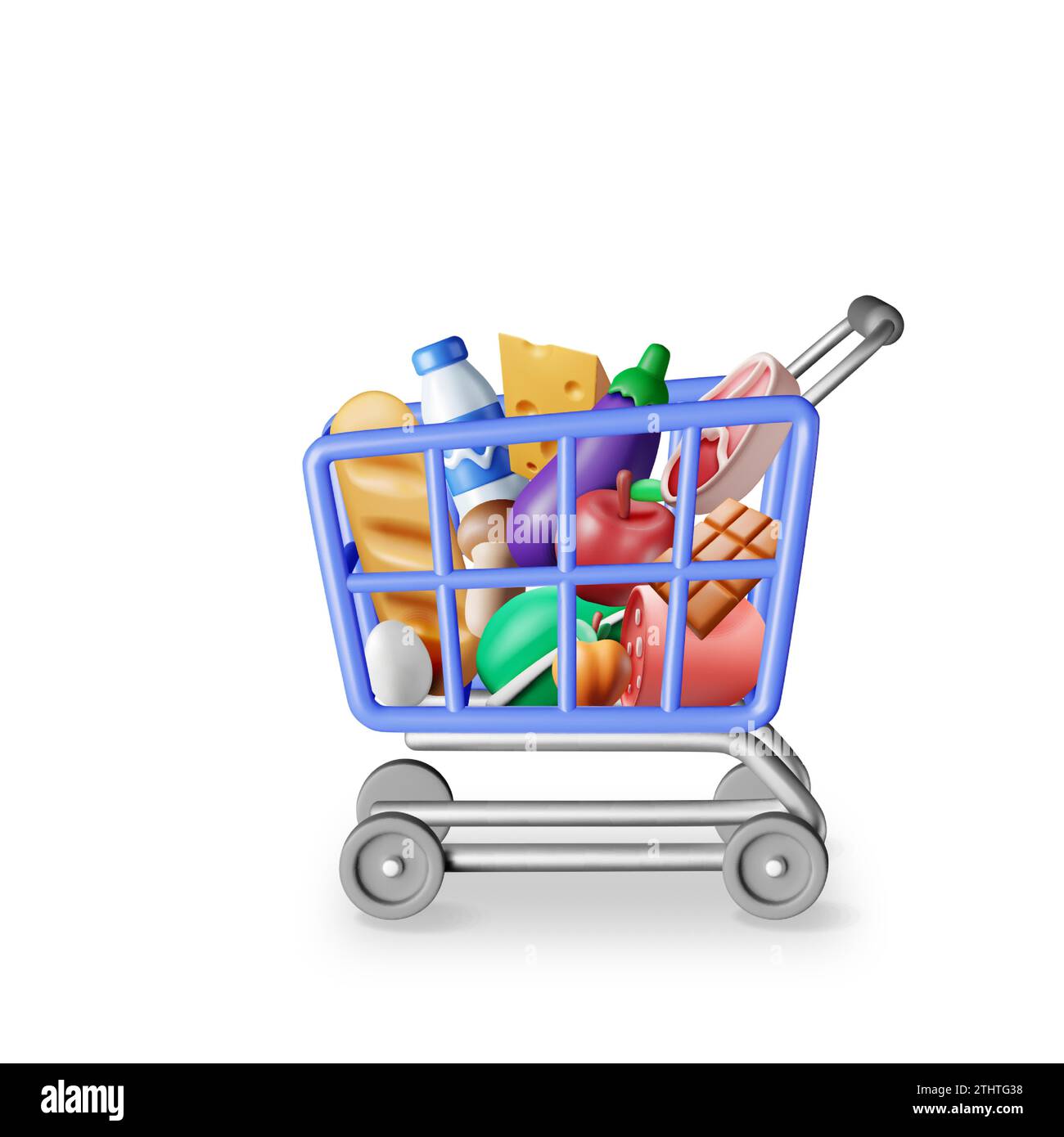 3d shopping plastic basket with fresh products render grocery store hi ...