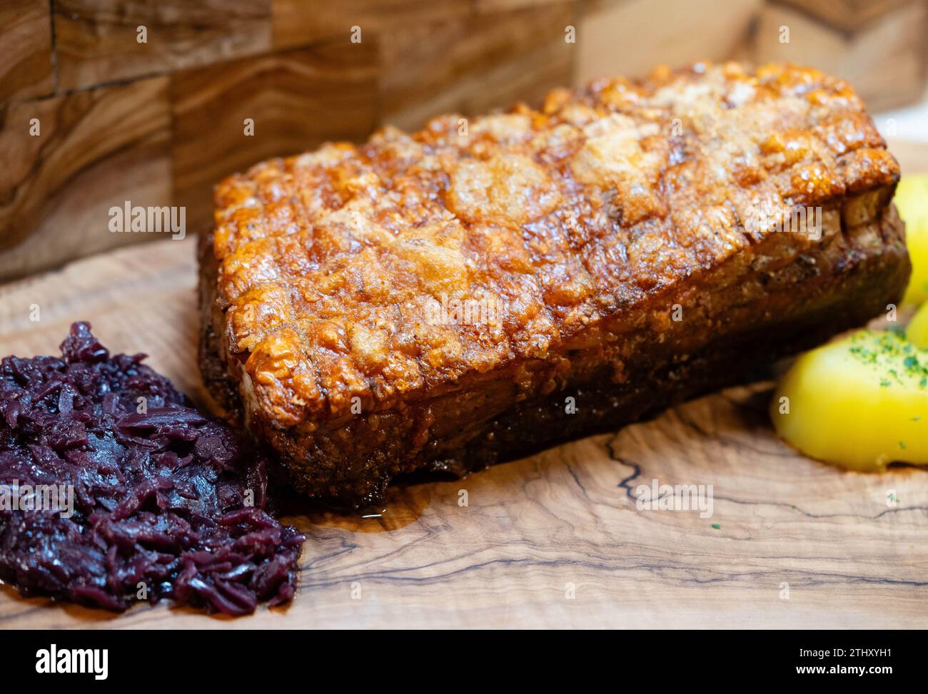 Pork Royal a traditional roast pork with red cabbage and potatoes Stock ...