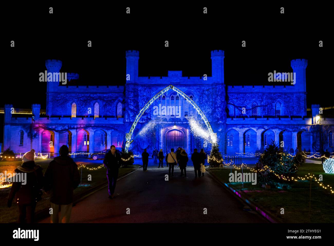 Imitation snow emanating from white arch Lincoln castle christmas ...