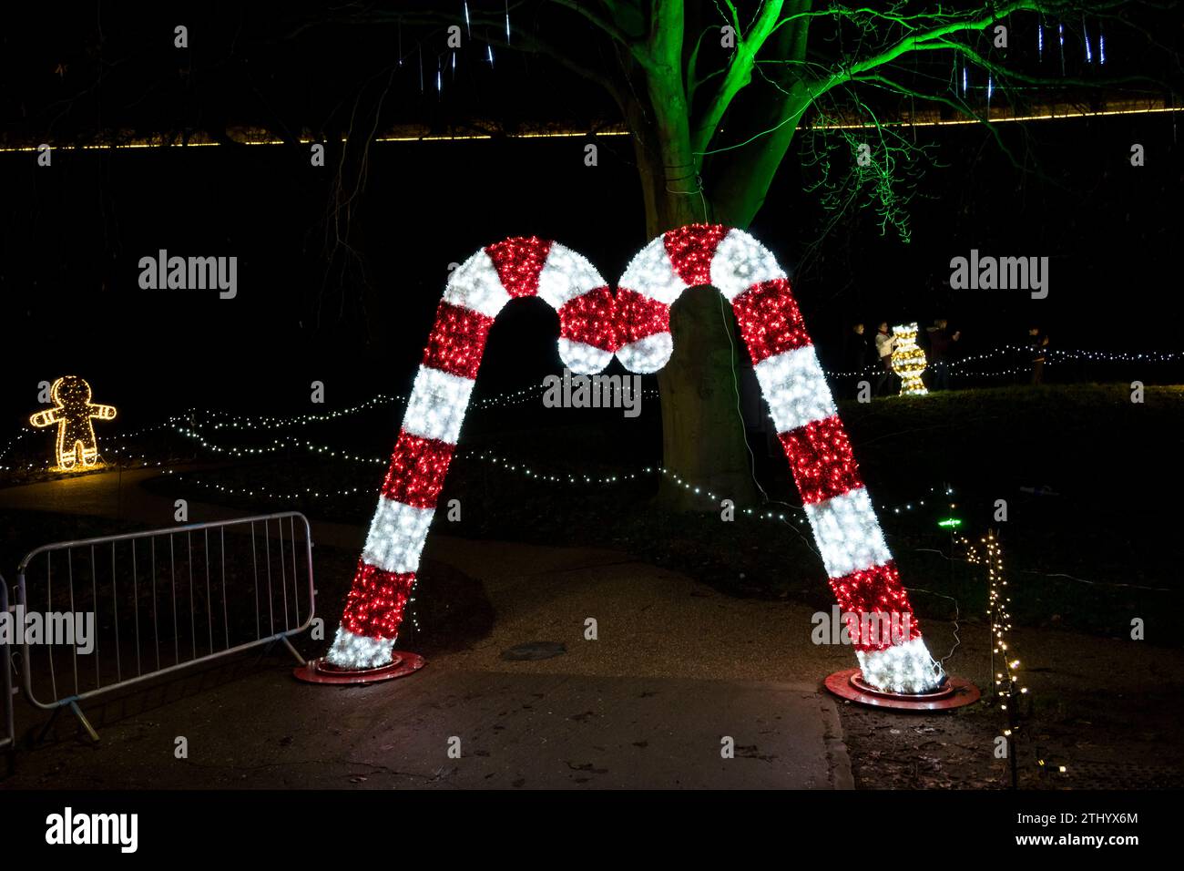 Start of Candy Cane walk illuminated pathway in Lincoln castle grounds ...