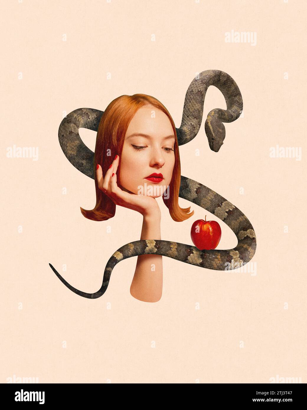 Contemporary art collage. against peach color background Stock Photo ...