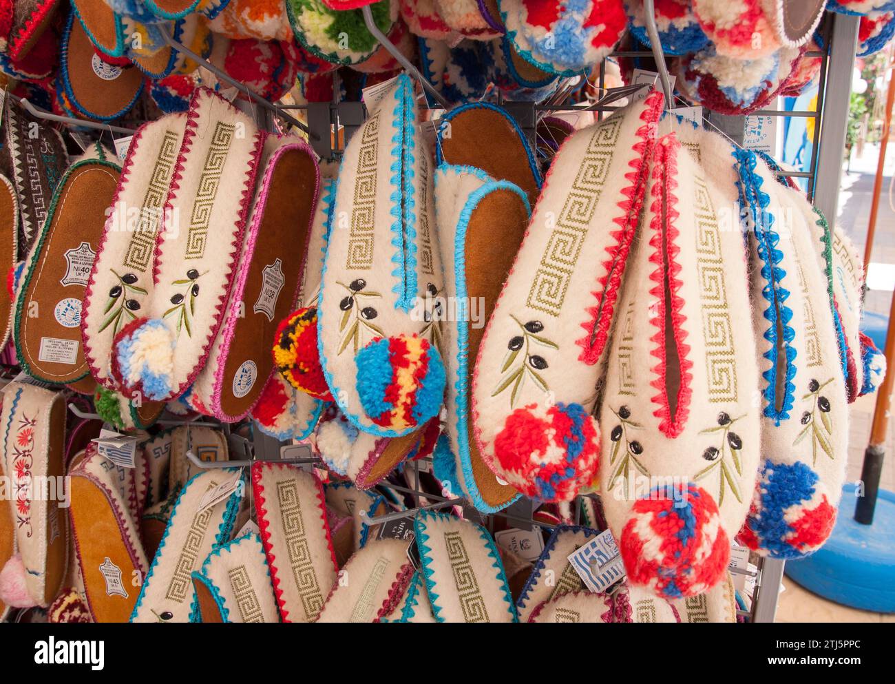 Traditional Greek slippers in souvenir shop, Mastihari, Kos (Cos), The ...