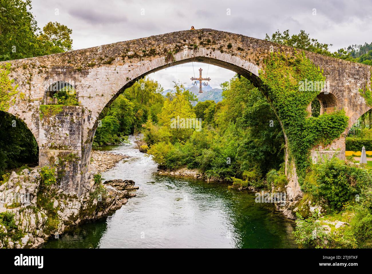 13th century bridge over Rio Sella. Cangas de Onís, Principality of ...