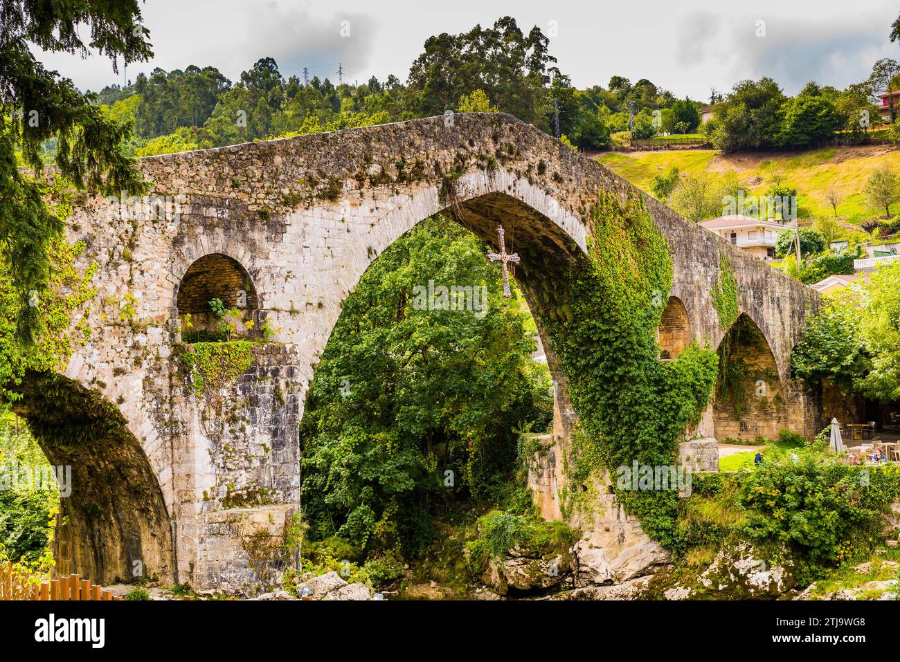 13th century bridge over Rio Sella. Cangas de Onís, Principality of ...