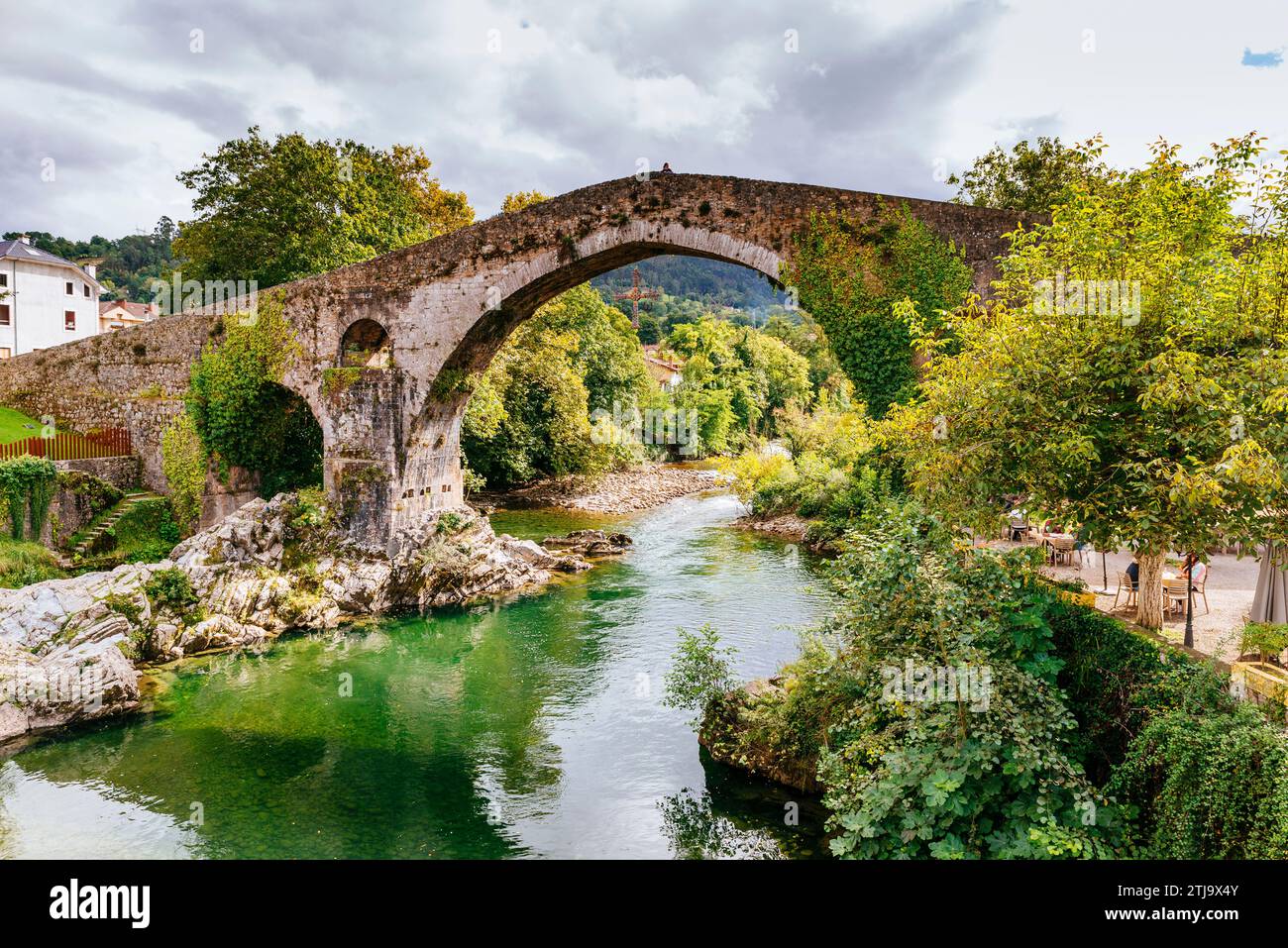 13th century bridge over Rio Sella. Cangas de Onís, Principality of ...