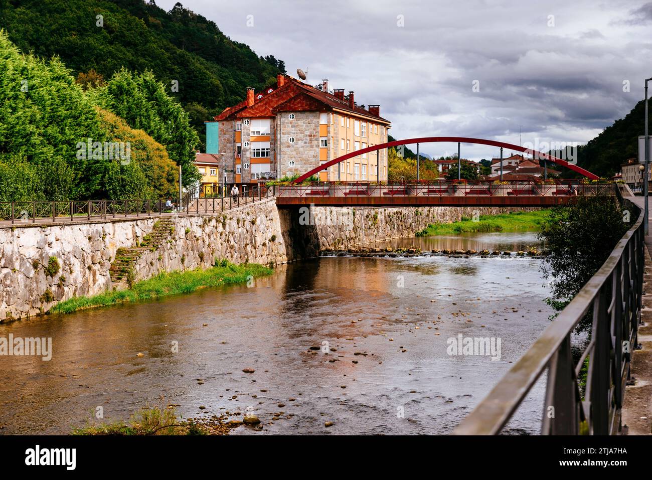 The Sella River channeled as it passes through Cangas de Onís ...