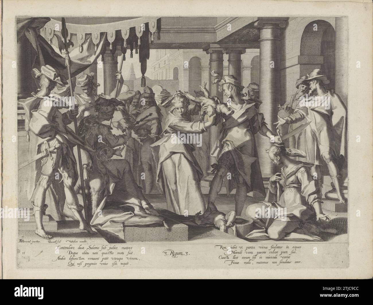 Judgment of Solomon, 1606 King Solomon sits on his throne and felt his ...