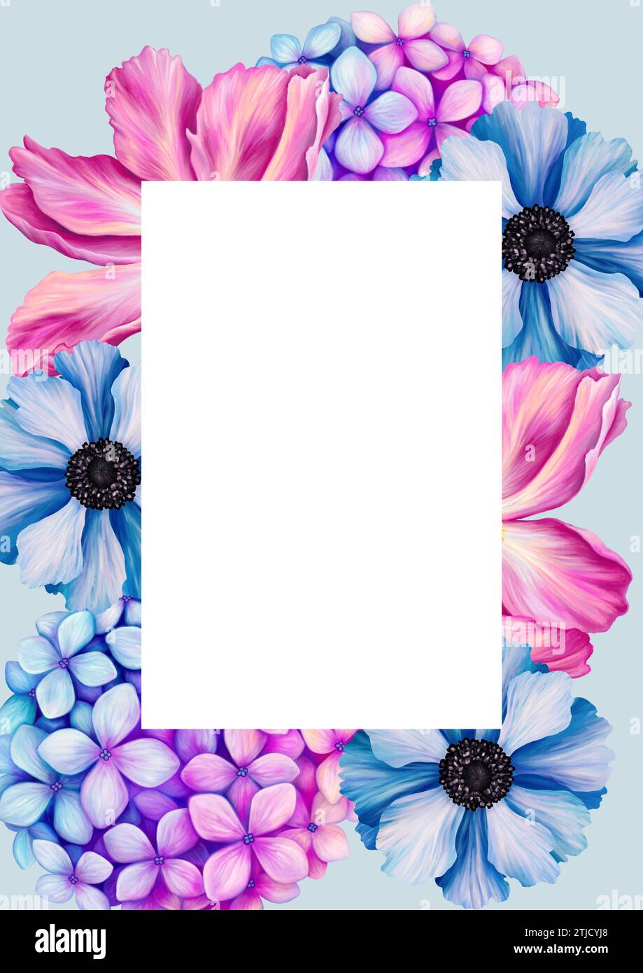 A4 template for text with beautiful flowers. Frame or border with ...
