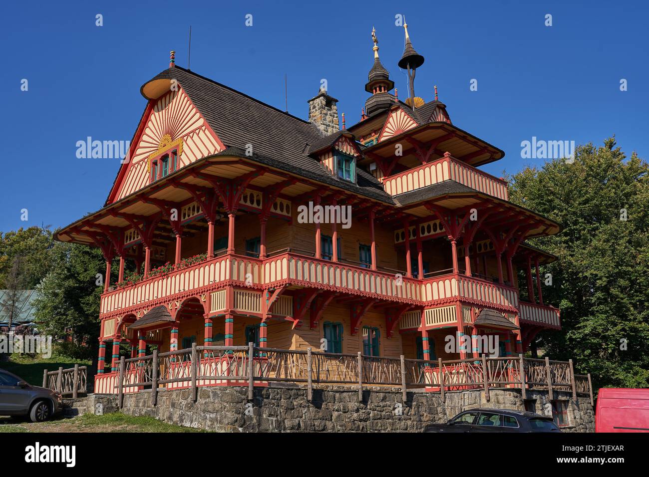 Pustevny, Czech Republic - September 29, 2023 - typical wooden ...