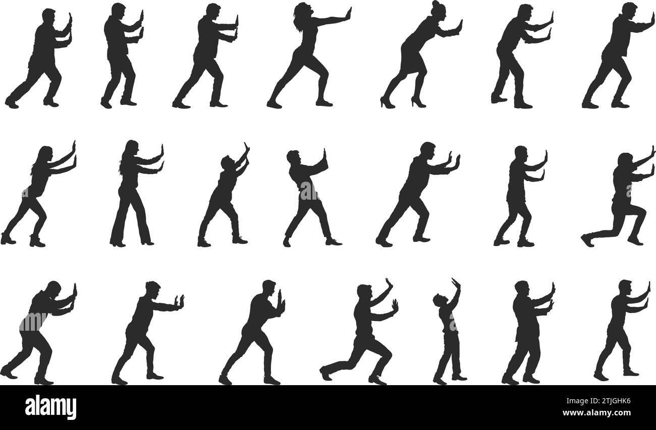 People pushing pose silhouette, Male pushing pose silhouette, Female ...