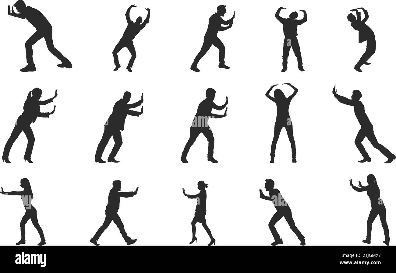 Pushing silhouette, People pushing pose silhouette, Female pushing pose ...