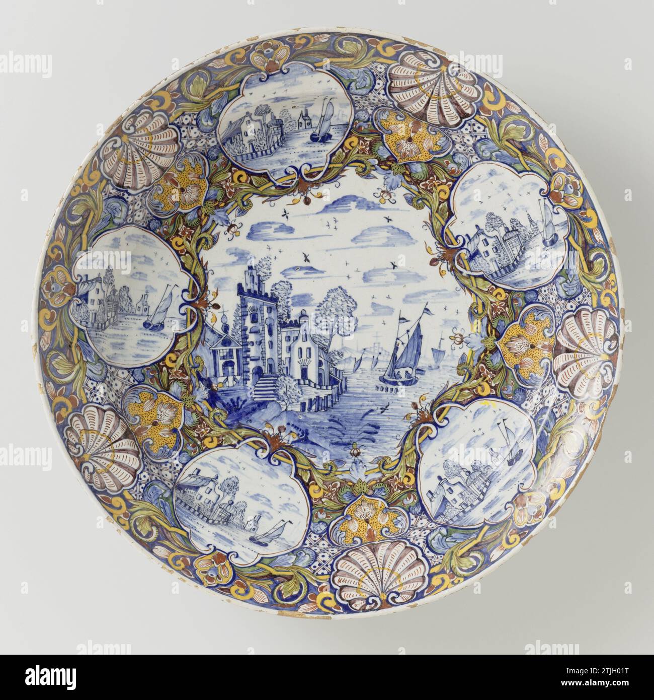 Dish, painted with water landscapes, Anonymous, 1756 Dish of Faïence ...