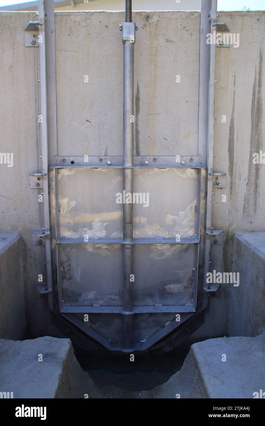 Gate valve in the inlet of a sewage treatment plant in a closed state ...