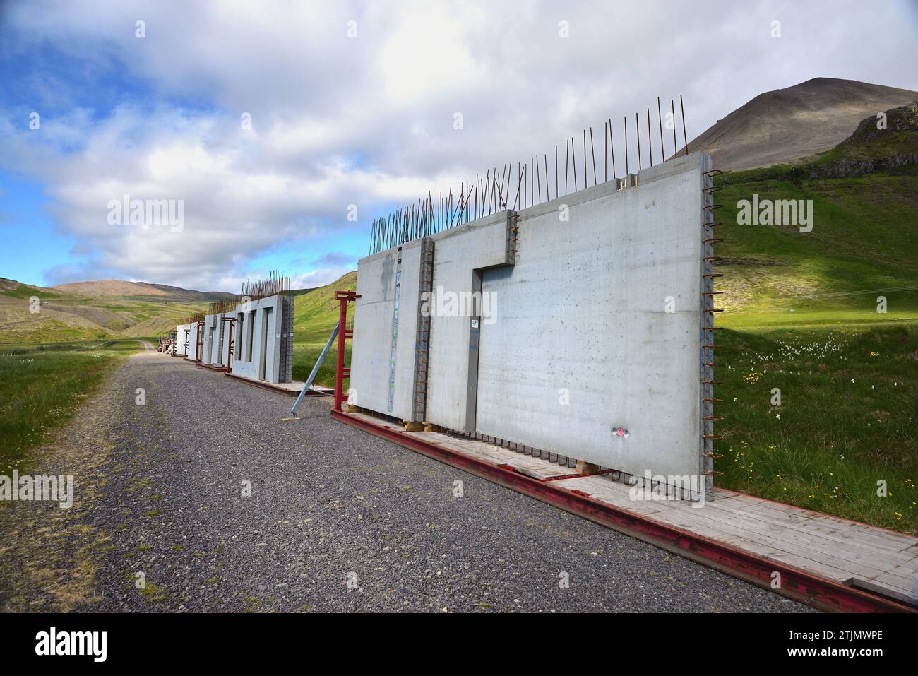 Line of pre-cast concrete sections in Iceland Stock Photo - Alamy