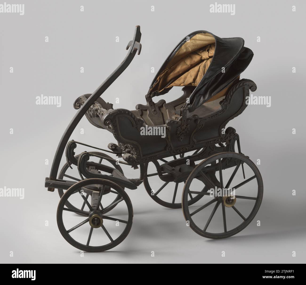 Pram with four wheels, anonymous, c. 1740 - c. 1760 Stroller, dark ...