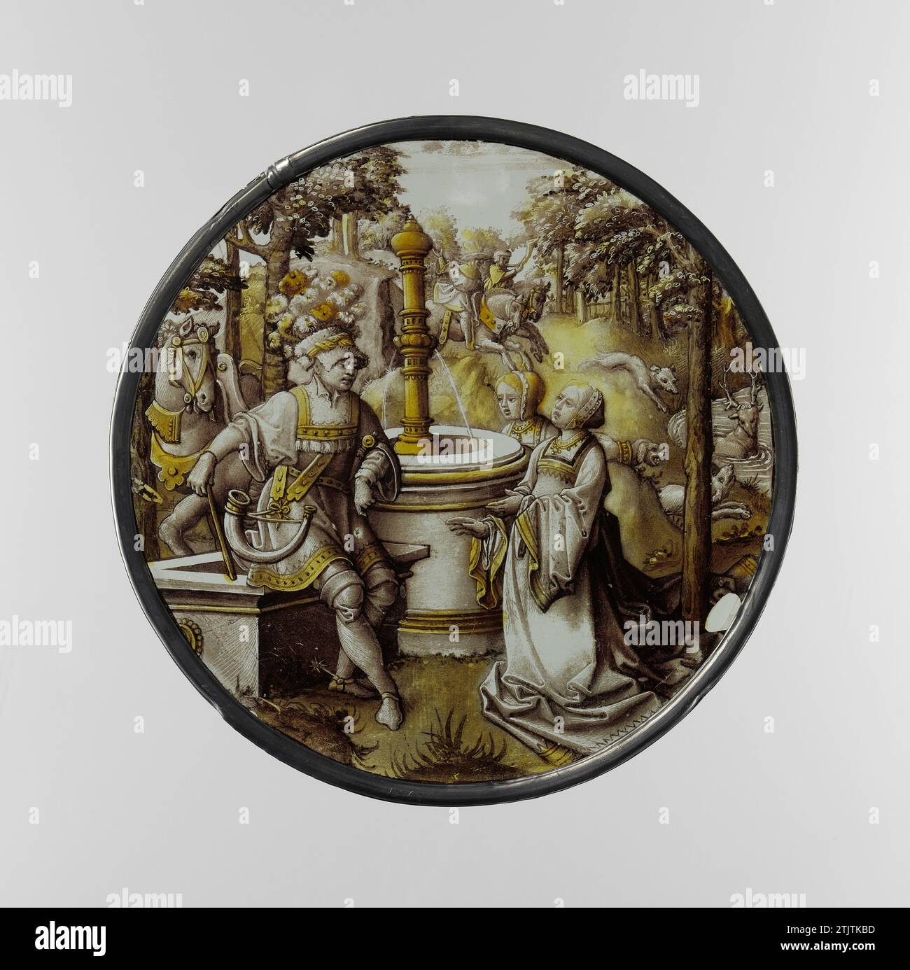 Window with a knight at a fountain, Aert Ortkens (attributed to), c ...