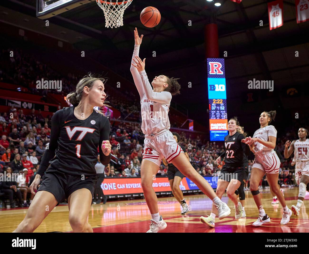 Rutgers Scarlet Knights guard Destiny Adams (1) shoots underneath the ...