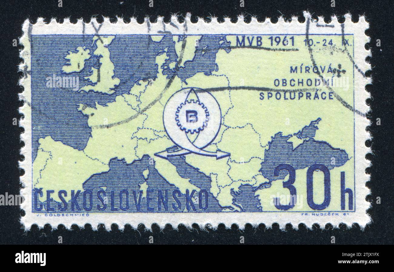 CZECHOSLOVAKIA - CIRCA 1961: stamp printed by Czechoslovakia, shows Map ...