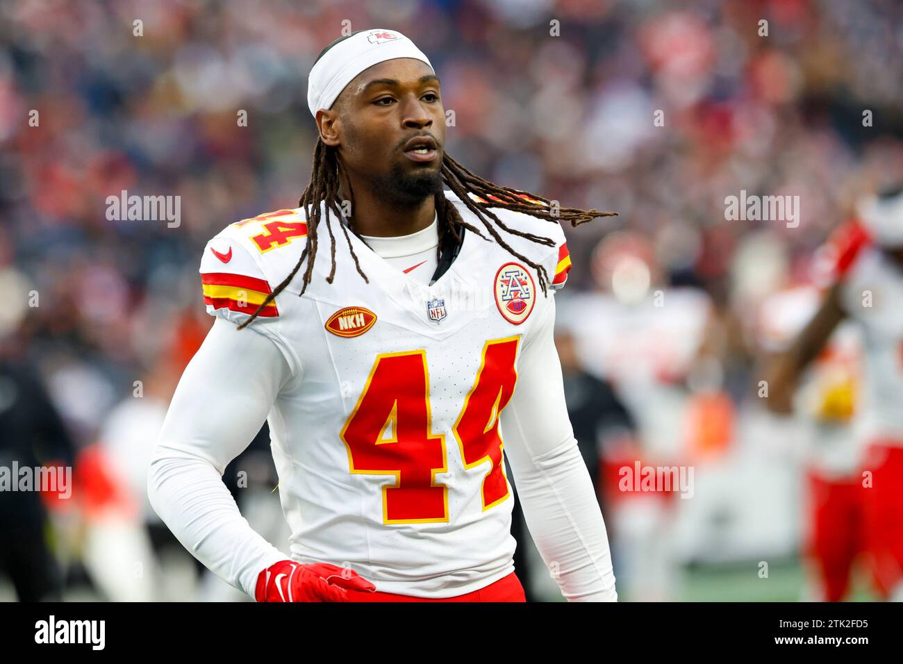 Kansas City Chiefs line backer Cam Jones (44) reacts during the first half of an NFL football ...