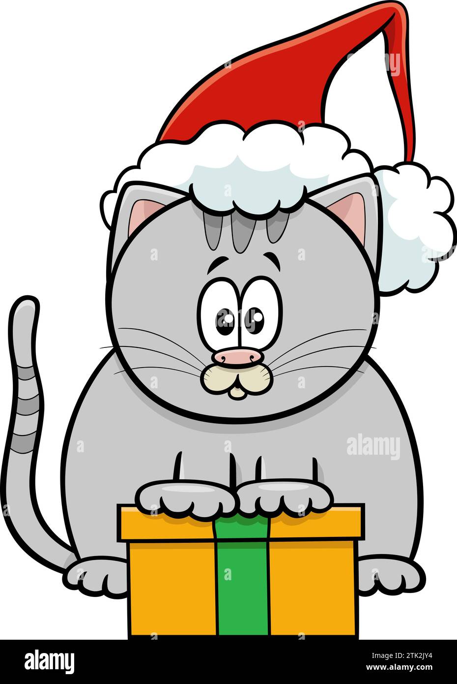 Cartoon illustration of cat character with present on Christmas time ...