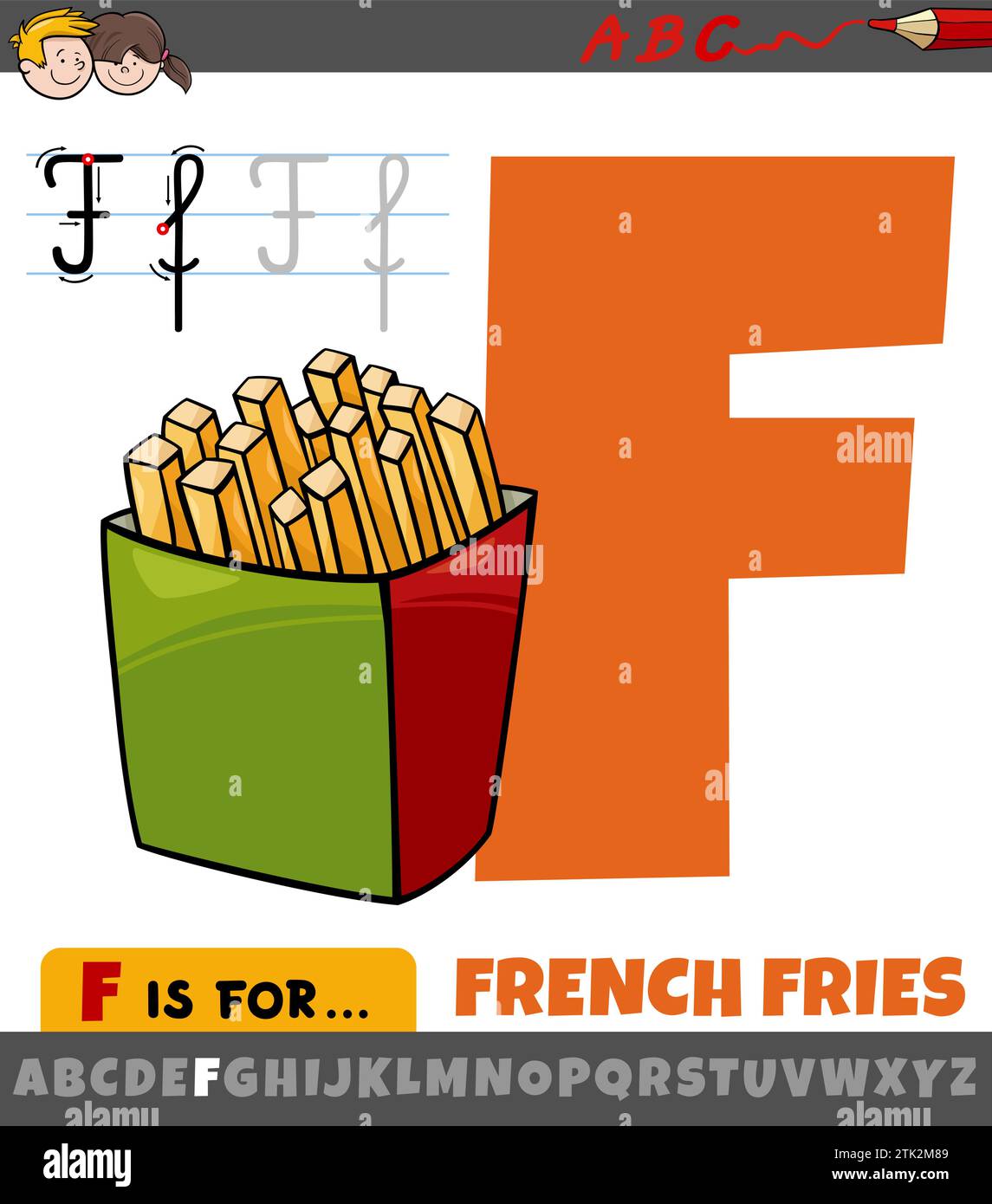Educational cartoon illustration of letter F from alphabet with french ...